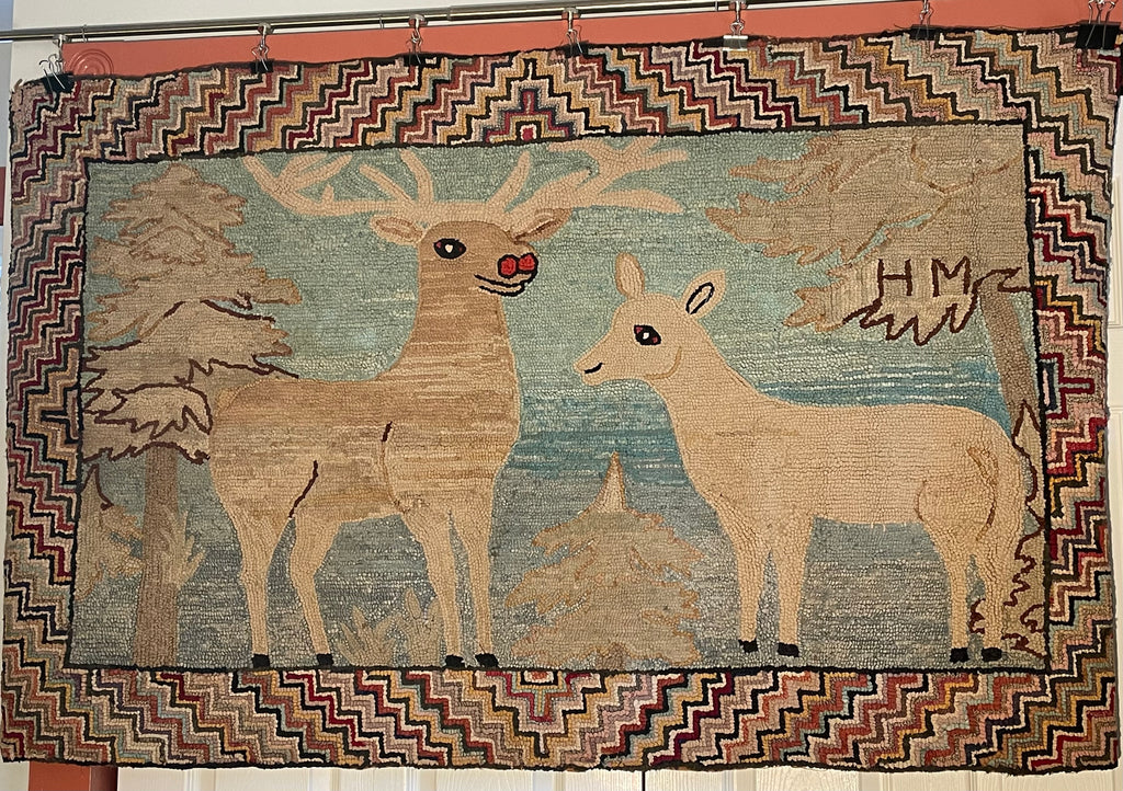 Deer and Doe Hooked Rug. SOLD – Carol Telfer Antiques